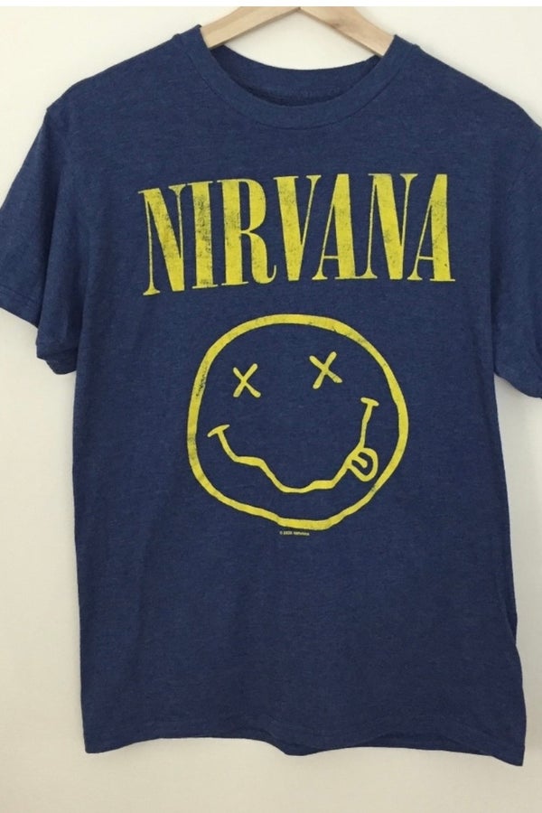 NIRVANA Navy Blue Yellow Smiley Face Graphic Band | Nuuly Thrift