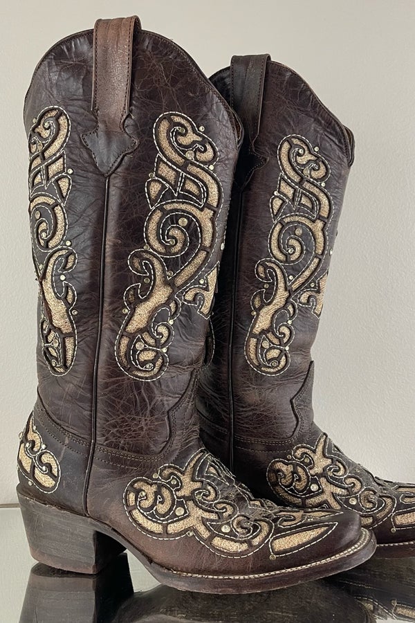 Western Dark Brown Leather Gold Shimmer Cut Out St | Nuuly Thrift