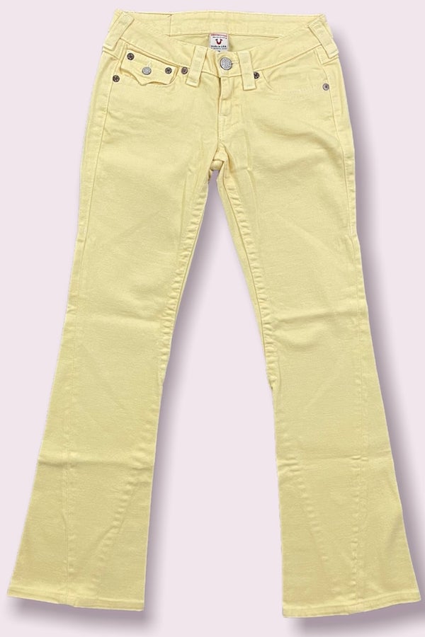 TRUE RELIGION Rare Vintage Y2K 60's Vibes Groovy Yellow Bootcut Flare ...